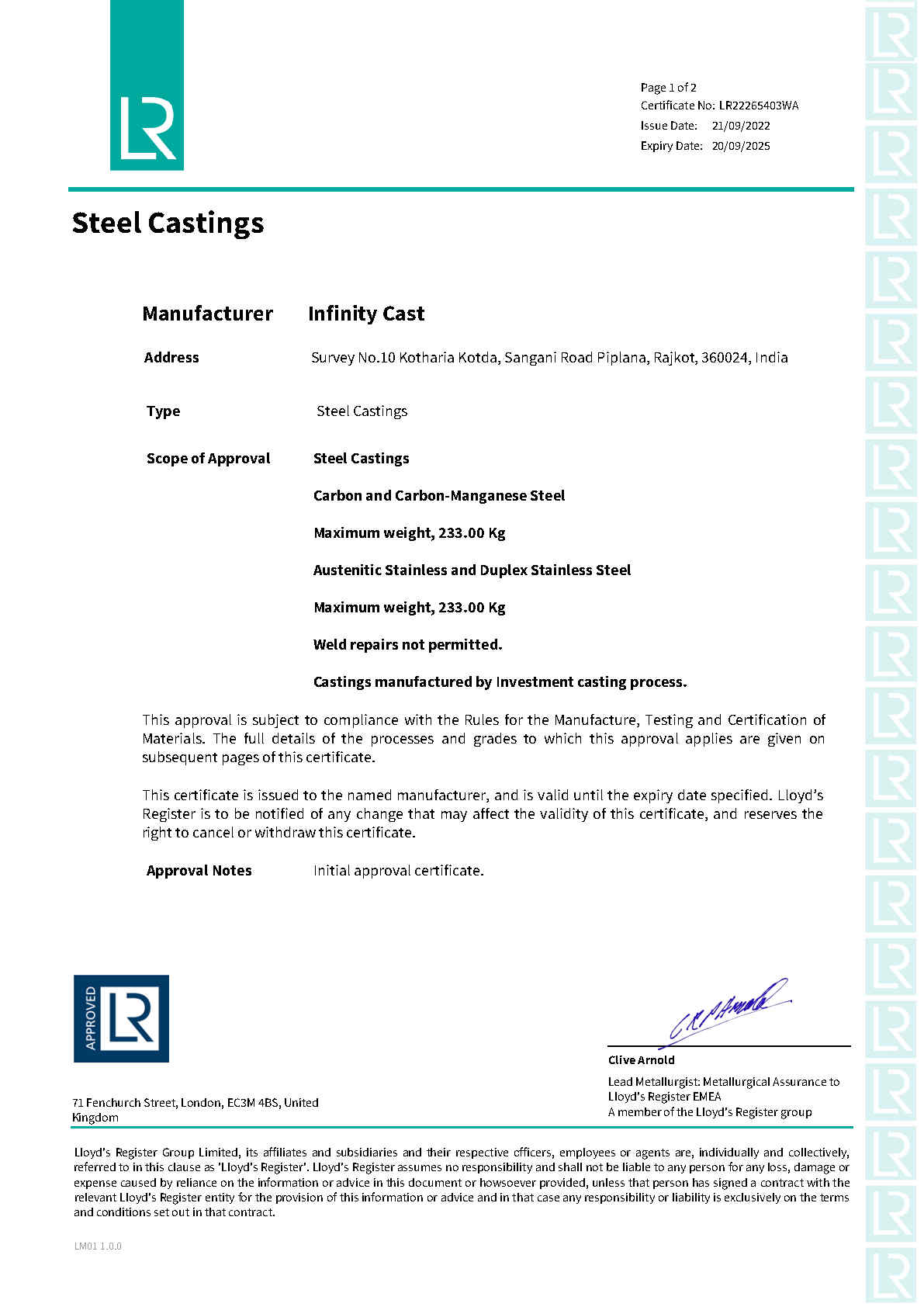 Certificates – Infinity Cast